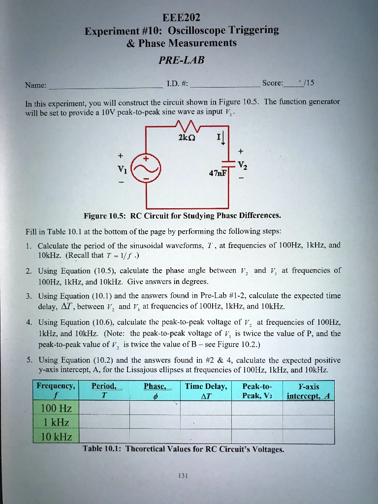 eee202 experiment 10oscilloscope triggering phase measurements pre lab name id score 15 in this ...