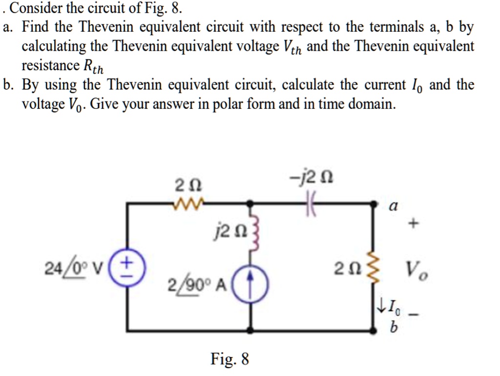 SOLVED: Consider the circuit of Fig. 8. a. Find the Thevenin equivalent circuit with respect to ...