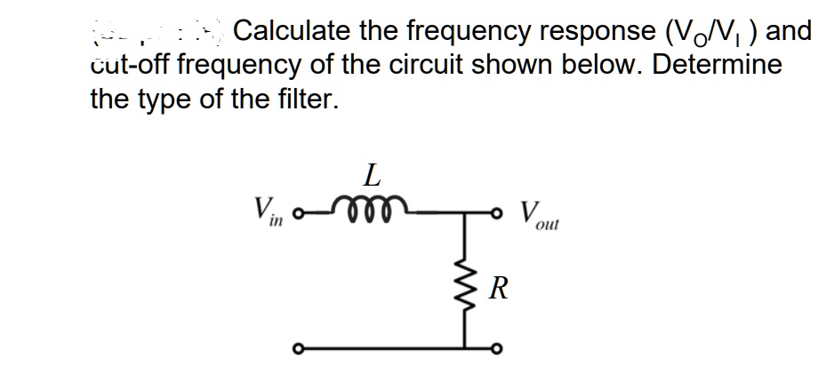 Calculate the frequency response (Vo/Vi) and cut-off frequency of the circuit shown below ...
