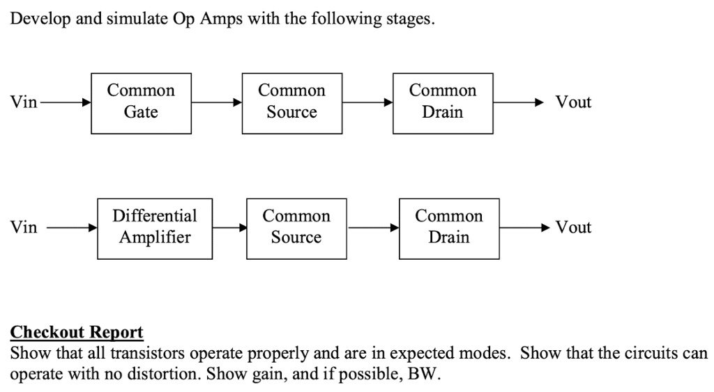 SOLVED: LT SPICE, please include calculations Develop and simulate Op Amps with the following ...