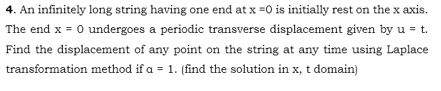 SOLVED: An infinitely long string having One end atx=0 is initially rest on the x axis. The end ...