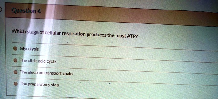 Question 4 which stage of cellular respiration produces the...