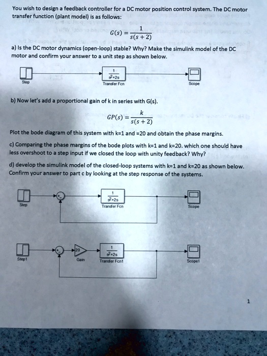 SOLVED: You wish to design a feedback controller for a DC motor position control system. The DC ...