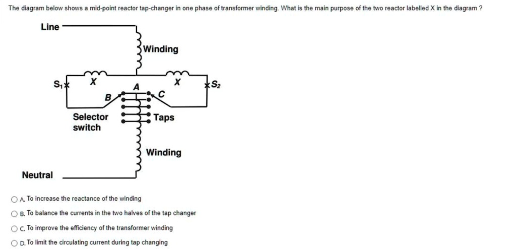 The diagram below shows a mid-point reactor tap-changer in one phase of ...