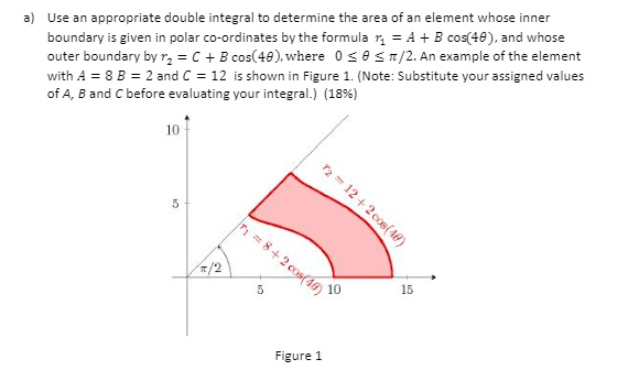 A) Use an appropriate double integral to determine the area...
