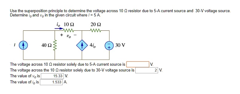 Use the superposition principle to determine the voltage across 10 ? resistor due to 5-A current ...