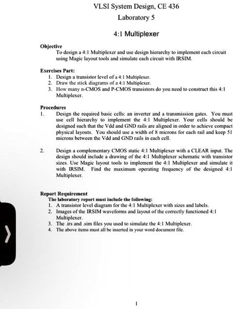 SOLVED: VLSI System Design.CE 436 Laboratory 5 4:1 Multiplexer Objective: To design a 4:1 ...