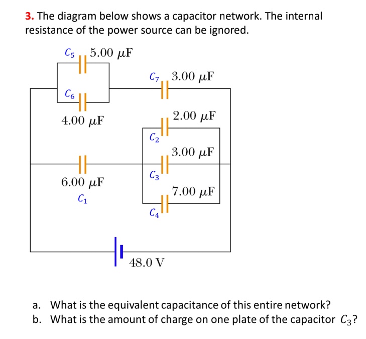 3 the diagram below shows a capacitor network the internal resistance ...
