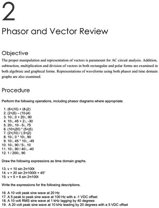 2 Phasor and Vector Review Objective The proper manipulation and ...