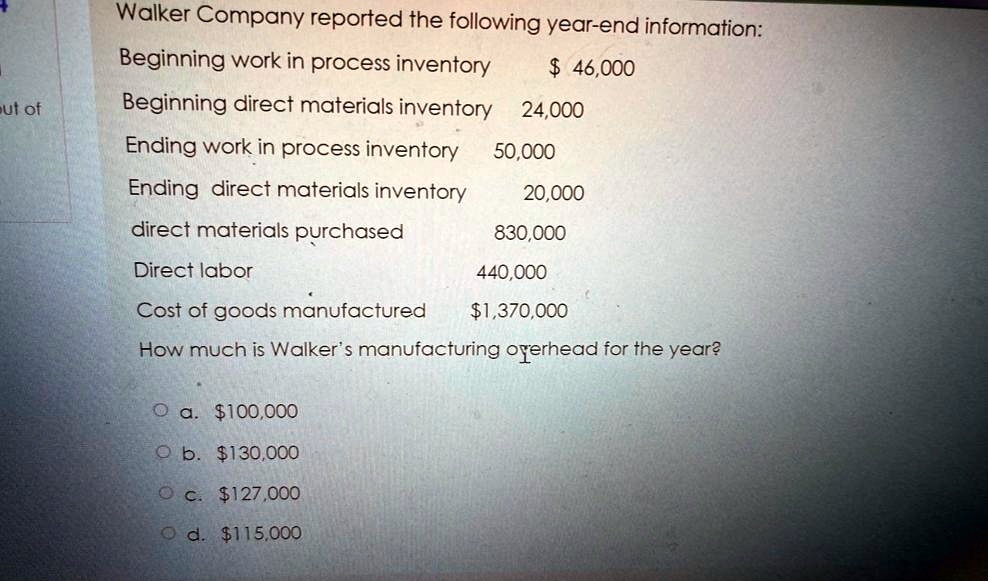 Walker Company reported the following year-end information: Beginning ...