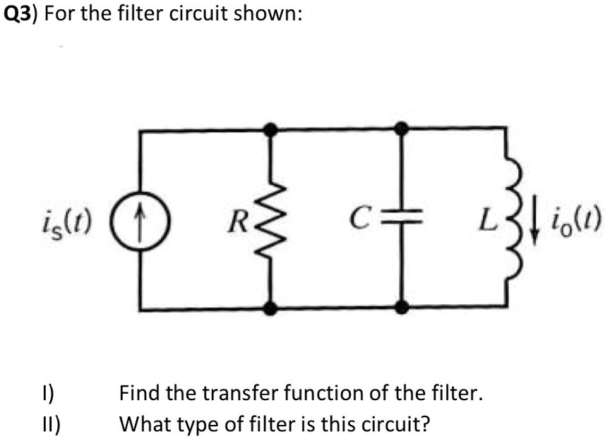 Q3) For the filter circuit shown: is(t) R C L io(t) I) Find the ...