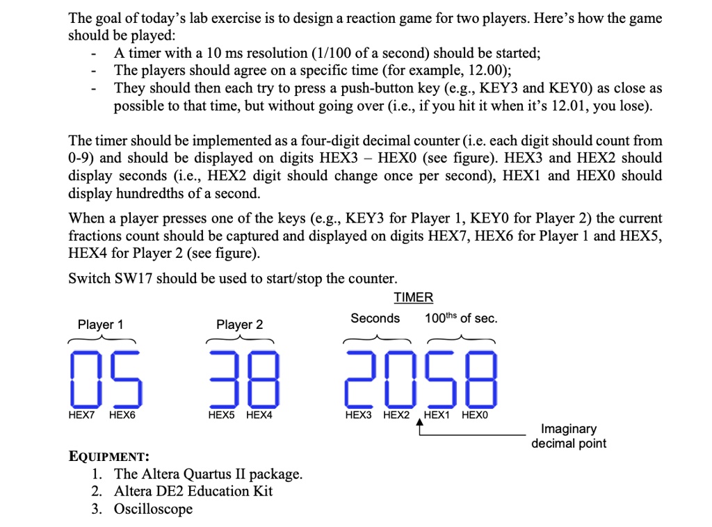 [GET ANSWER] The goal of today's lab exercise is to design a reaction game for two players. Here ...
