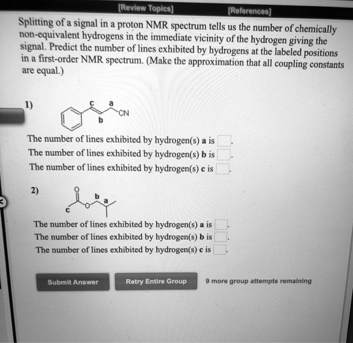 review topics references splitting of a signal in proton nmr spectrum tells us the number of ...