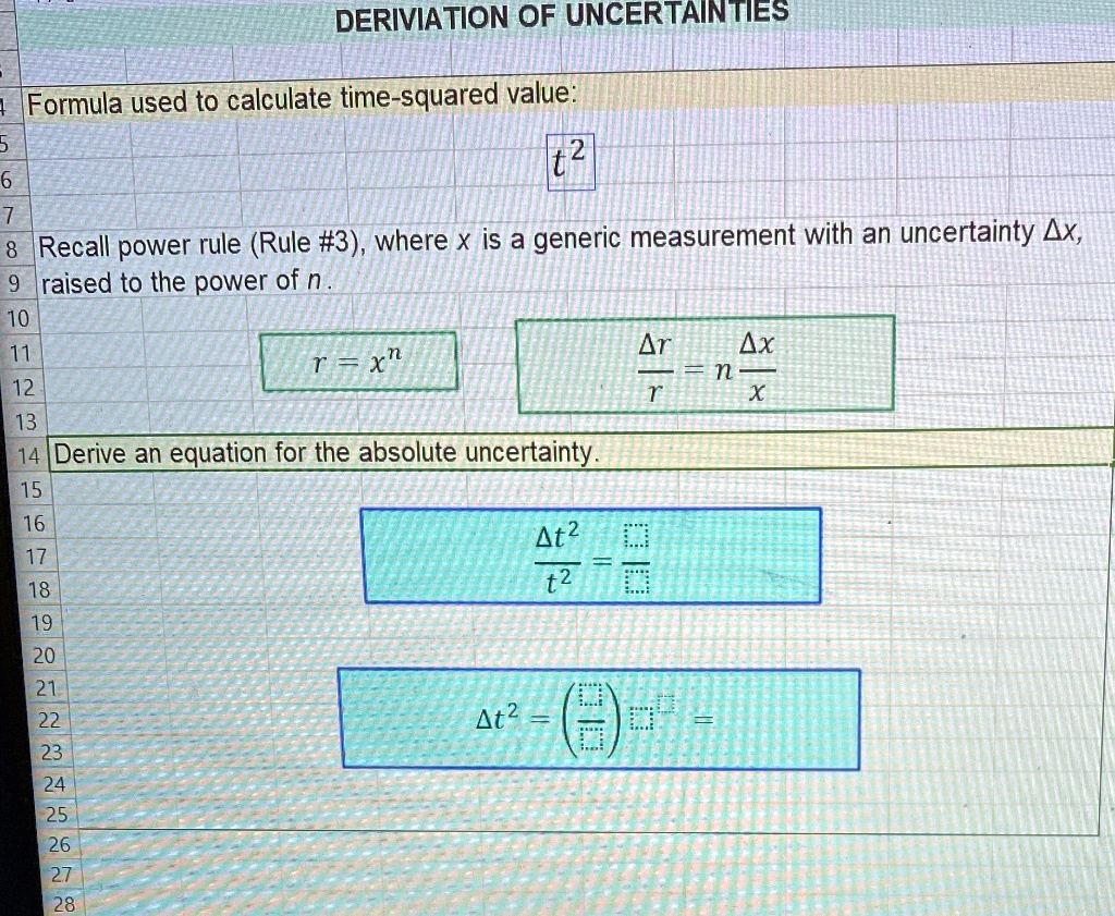 SOLVED DERIVIATION OF UNCERTAINTIES Formula Used To Calculate Time