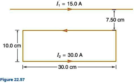 SOLVED: Figure 22.57 shows a long straight wire near a rectangular ...