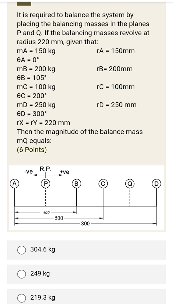 SOLVED: It is required to balance the system by placing the balancing masses in the planes P and ...