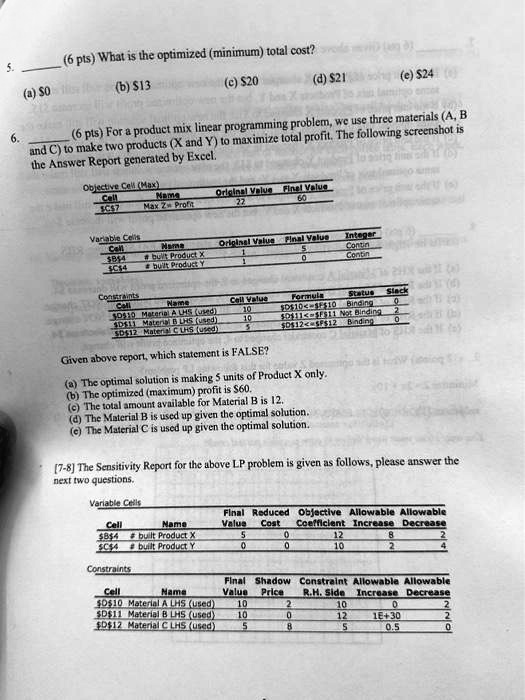 SOLVED: Texts: 6 pts What is the optimized (minimum total cost)? cS20 ...