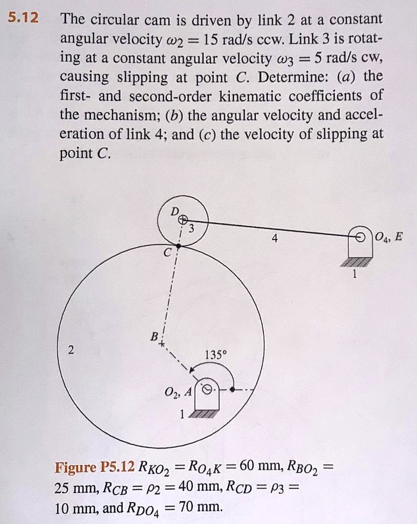 Solved The Circular Cam Is Driven By Link 2 At A Constant Angular Velocity Ï‰15 Rads Ccw
