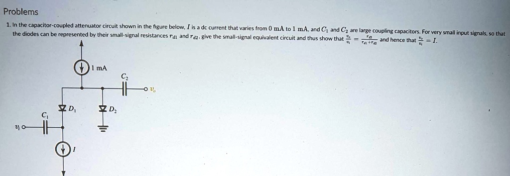 SOLVED: In the capacitor-coupled attenuator circuit shown in the figure below, I is a DC current ...