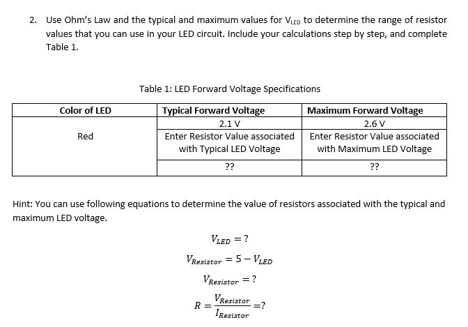 SOLVED: Use Ohm's Law and the typical and maximum values for Vup to ...