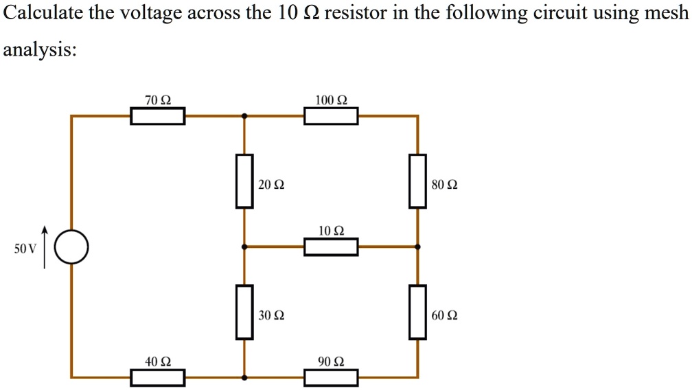 Calculate the voltage across the 10Omega resistor in the following circuit using mesh analysis ...