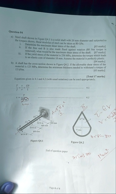 question 04 a steel shaft shown in figure q4i is a solid shaft with 20 ...