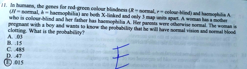 SOLVED: In humans, the genes for red-green color blindness (R) and ...