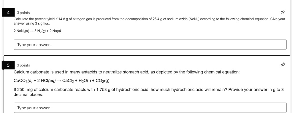 SOLVED: 3 points Calculate the percent yield 14.8 g of nitrogen gas produced from the ...
