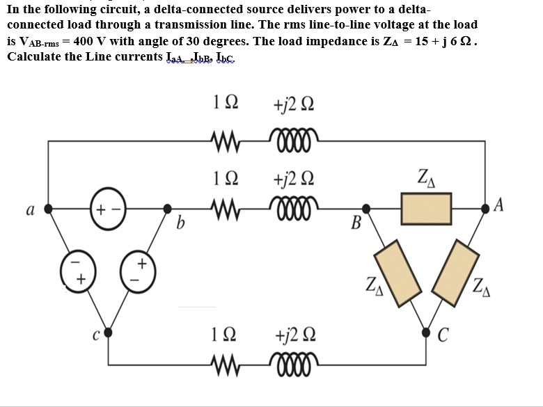 SOLVED: In the following circuit, a delta-connected source delivers ...
