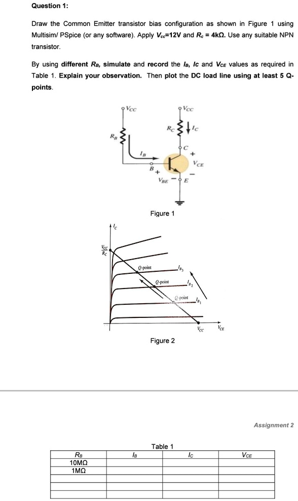 Question 1: Draw the Common Emitter transistor bias configuration as shown in Figure 1 using ...