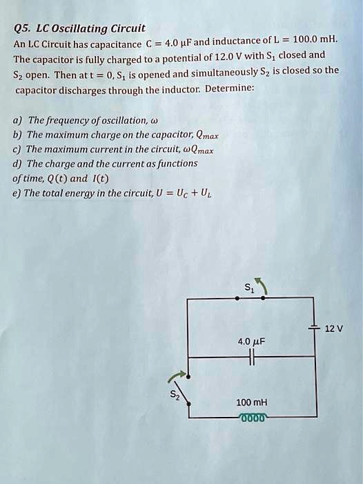 SOLVED: Q5. LC Oscillating Circuit An LC Circuit has capacitance C = 4.0 pF and inductance of L ...