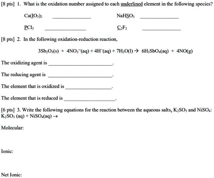 SOLVED: What is the oxidation number assigned to each underlined ...
