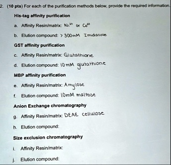 2 10 pts for each of the purification methods below provide the ...