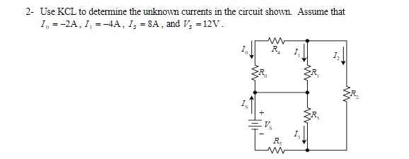 2- Use KCL to determine the unknown currents in the circuit shown. Assume that I0 = -2A, I1 ...