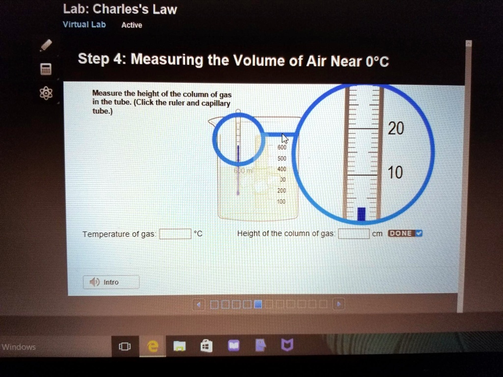 SOLVED: 'Temperature of gas: ?? °C Lab: Charles's Law Virtual Lab ...