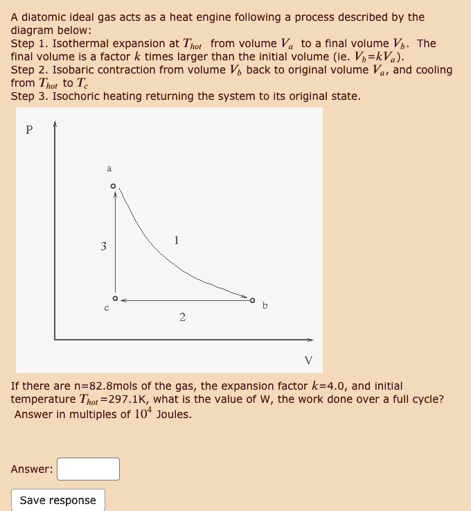 SOLVED: A diatomic ideal gas acts as a heat engine following a process ...