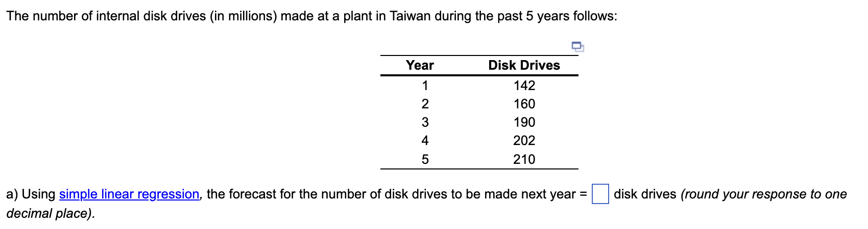 [GET ANSWER] The number of internal disk drives (in millions) made at a ...