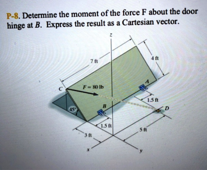 p 8 determine the moment of the force f about the door hinge at b express the result as a ...