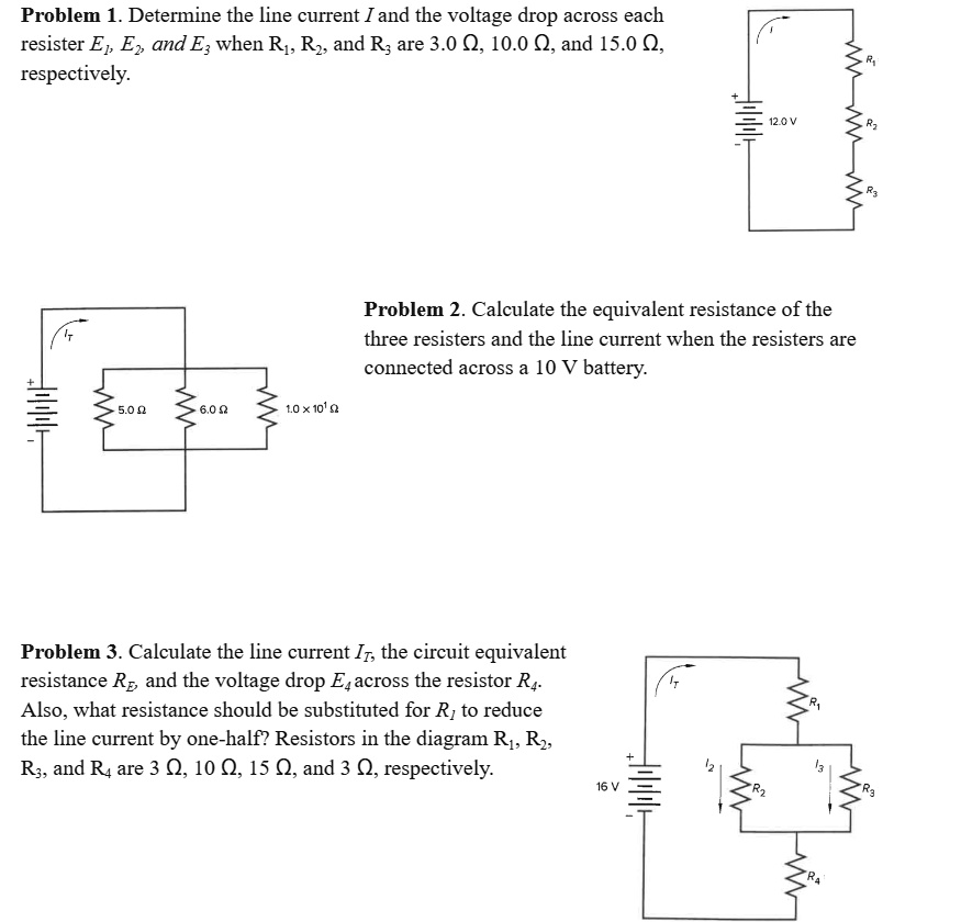 Problem 1. Determine the line current I and the voltage drop across each resister E1, E2, and E3 ...