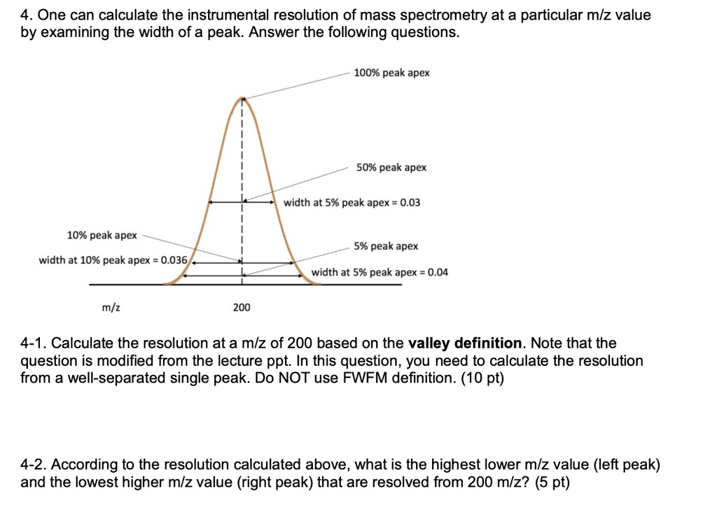 4 one can calculate the instrumental resolution of mass spectrometry at ...