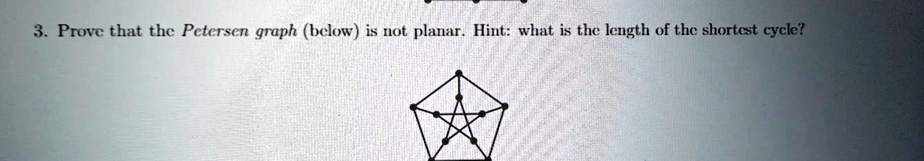SOLVED: Prove that the Petersen graph (below) is not planar. Hint: what ...