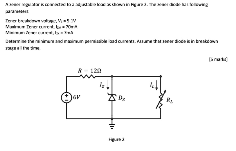 SOLVED: A zener regulator is connected to an adjustable load as shown in Figure 2. The zener ...
