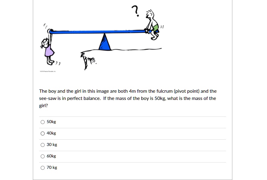 The boy and the girl in this image are both 4m from the fulcrum (pivot ...