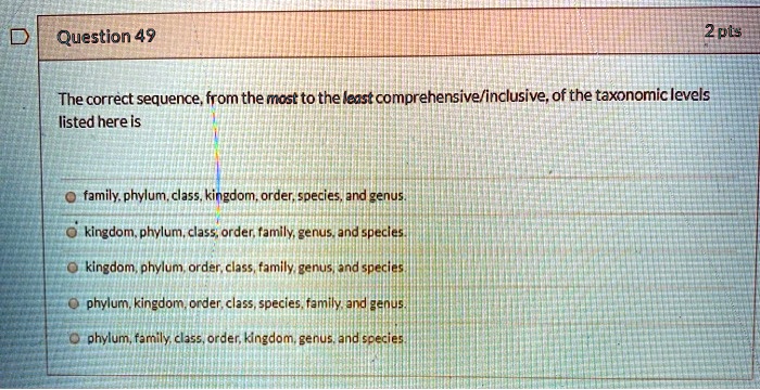 SOLVED: The correct sequence from the most to the least comprehensive ...
