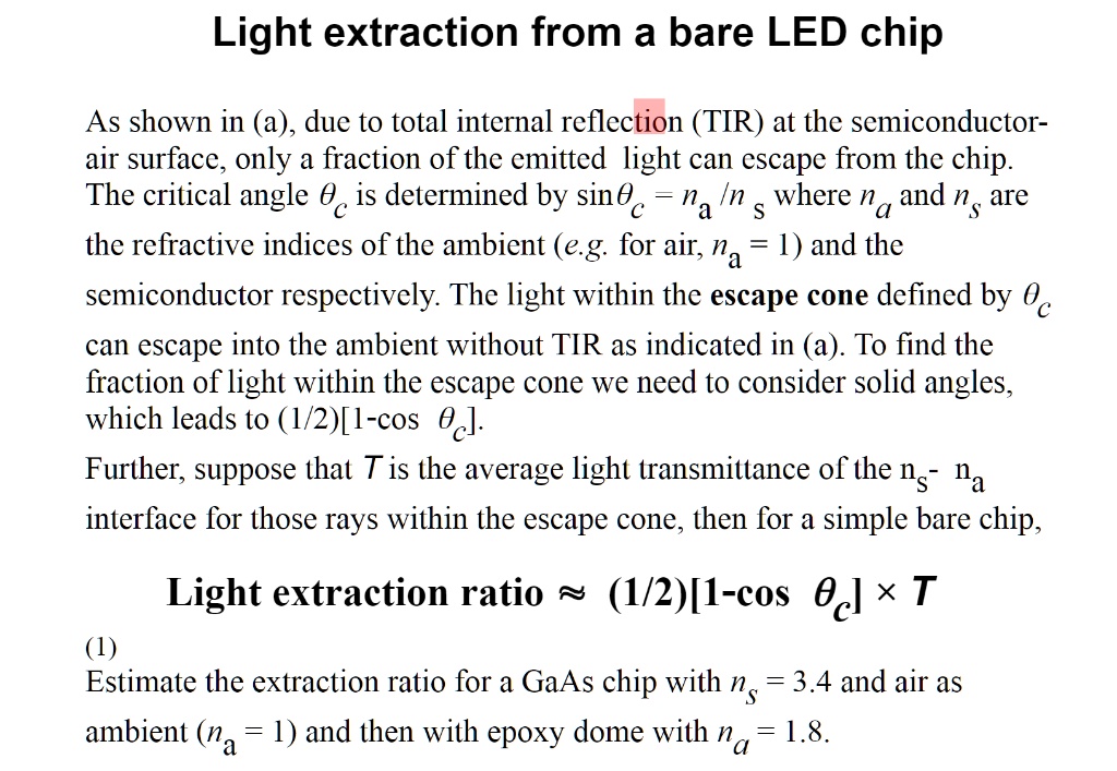 light extraction from a bare led chip as shown in a due to total ...