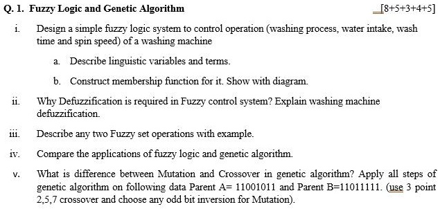 Q. 1. Fuzzy Logic and Genetic Algorithm [8+5+3+4+5] i. Design a simple ...