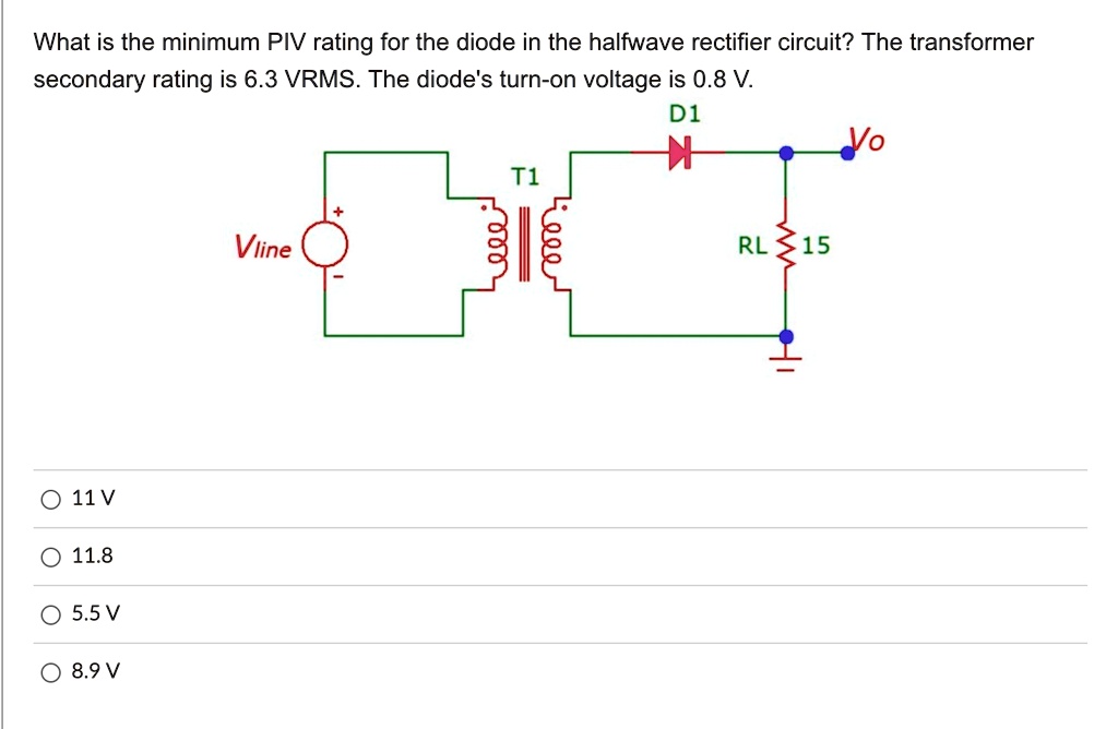 SOLVED: What is the minimum PIV rating for the diode in the half-wave ...