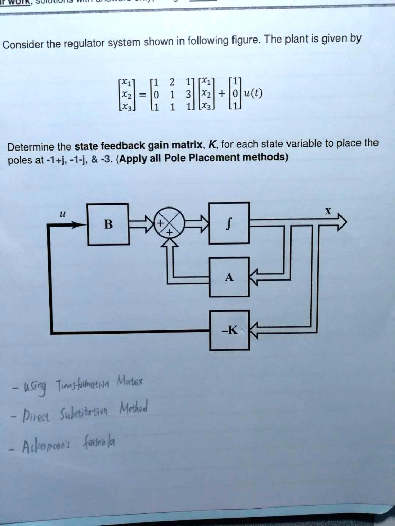 SOLVED: Consider the regulator system shown in the following figure ...