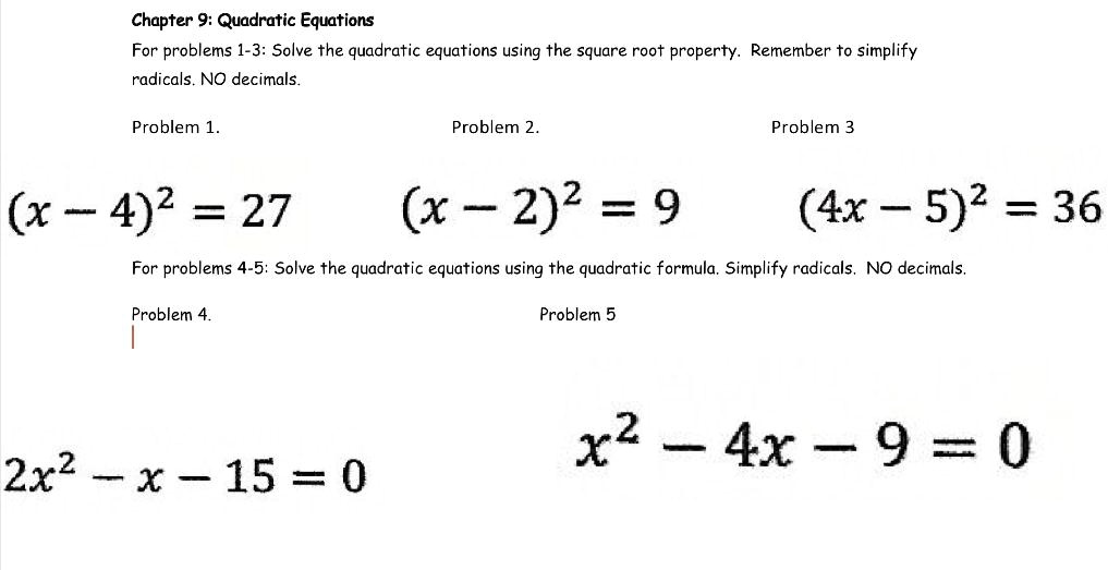 Solving Quadratic Equations Square Root Property Quiz Tessshebaylo