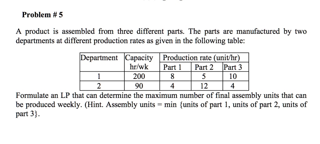 Problem #5 A product is assembled from three different parts. The parts ...
